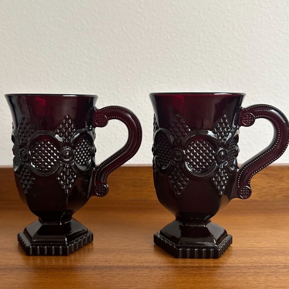 Avon | Dining | Set Of 2 Avon Cape Cod Ruby Red Mugs Footed Pedestal ...